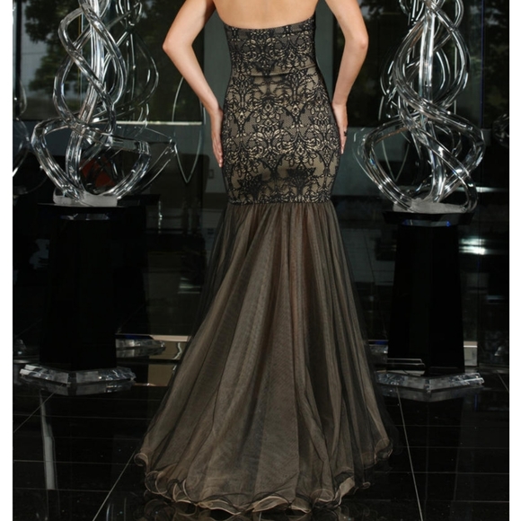 Xcite Prom | Dresses | Nwt Xcite Prom Gown Black Nude Lace Stretch Sz ...